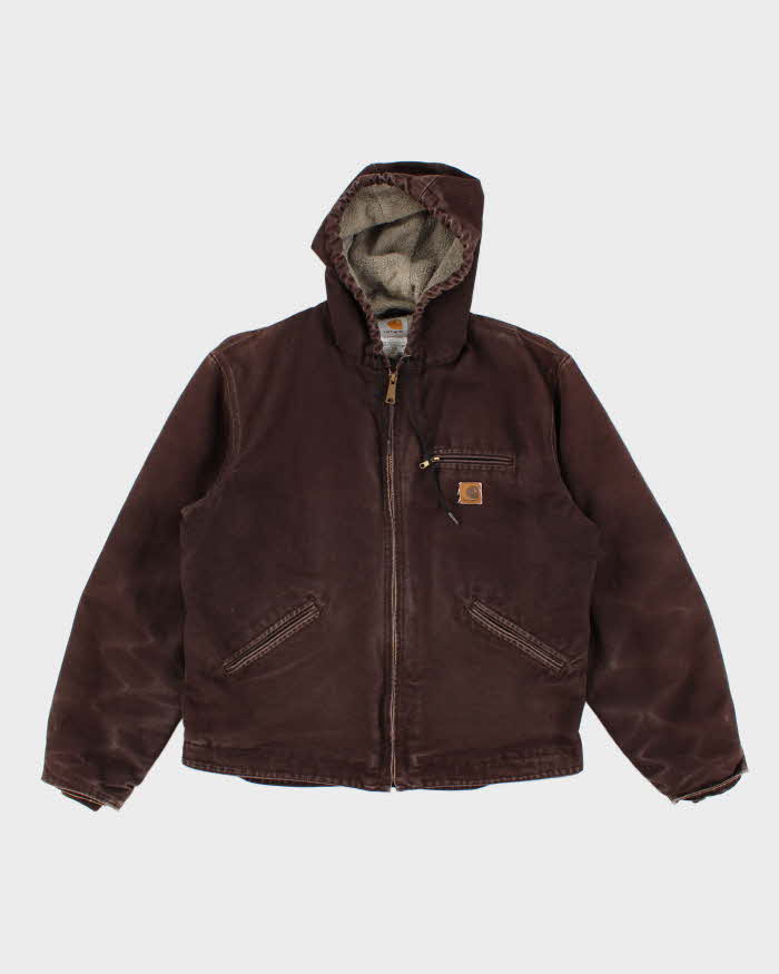 Vintage Men's Brown Carhartt Hooded Fleece lined Jacket - L – Rokit
