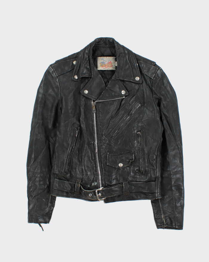 Vintage 1980s Black Excelled US Made Classic Leather Biker Jacket - S ...
