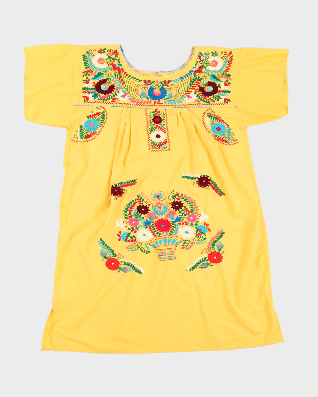 Vintage Yellow Embroidered Smock Midi Dress - L – Rokit