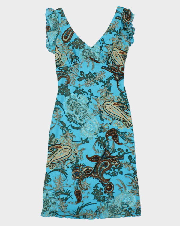 Vintage 90s Be Smart Blue Paisley Pattern Dress - S – Rokit