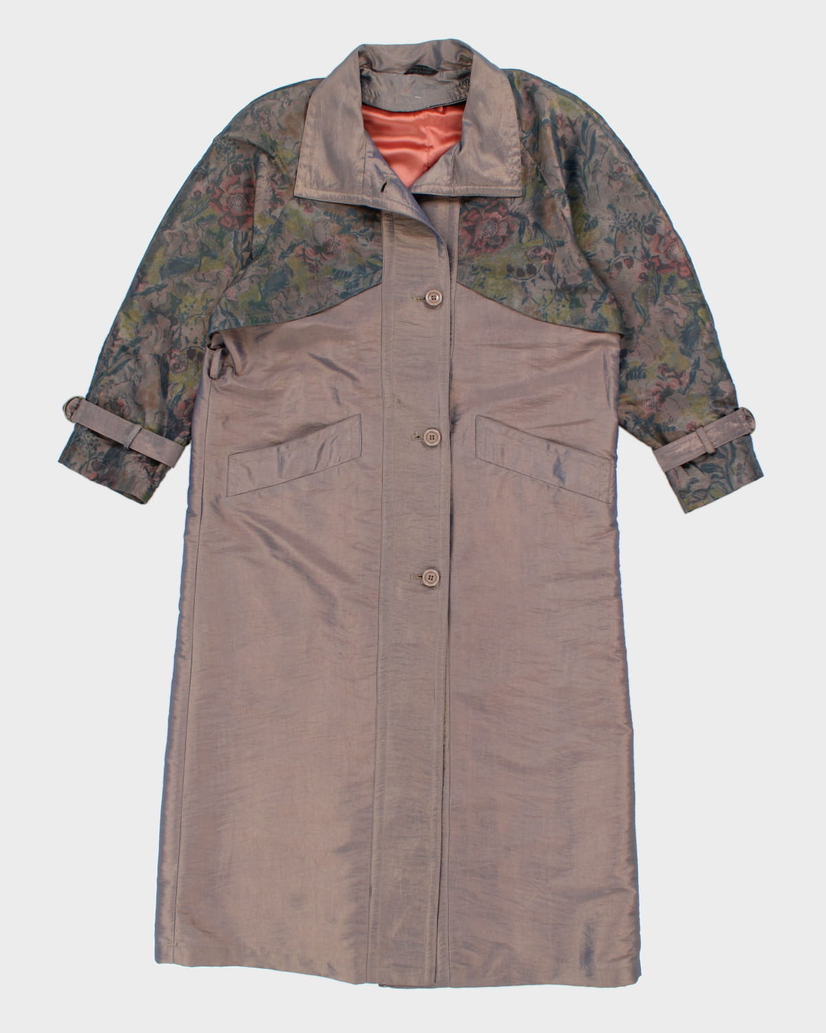 80s Iridescent Floral Rain Mac Coat - L – Rokit
