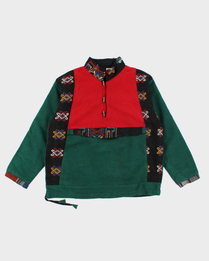 Womens 1990s Wool Red and Green Patterned Nepal Jacket - L – Rokit