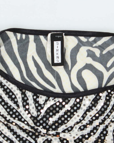 Vintage Y2k 00s Sirens Zebra Print Sequin Top - S – Rokit