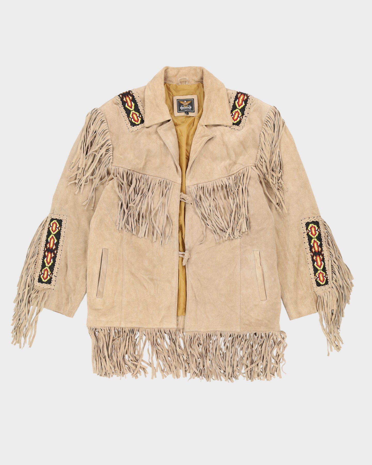 Beige Suede Fringed Beaded Jacket - L – Rokit