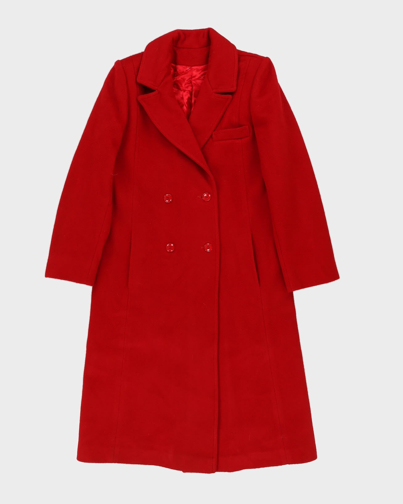 00s Red Wool Overcoat -XS – Rokit