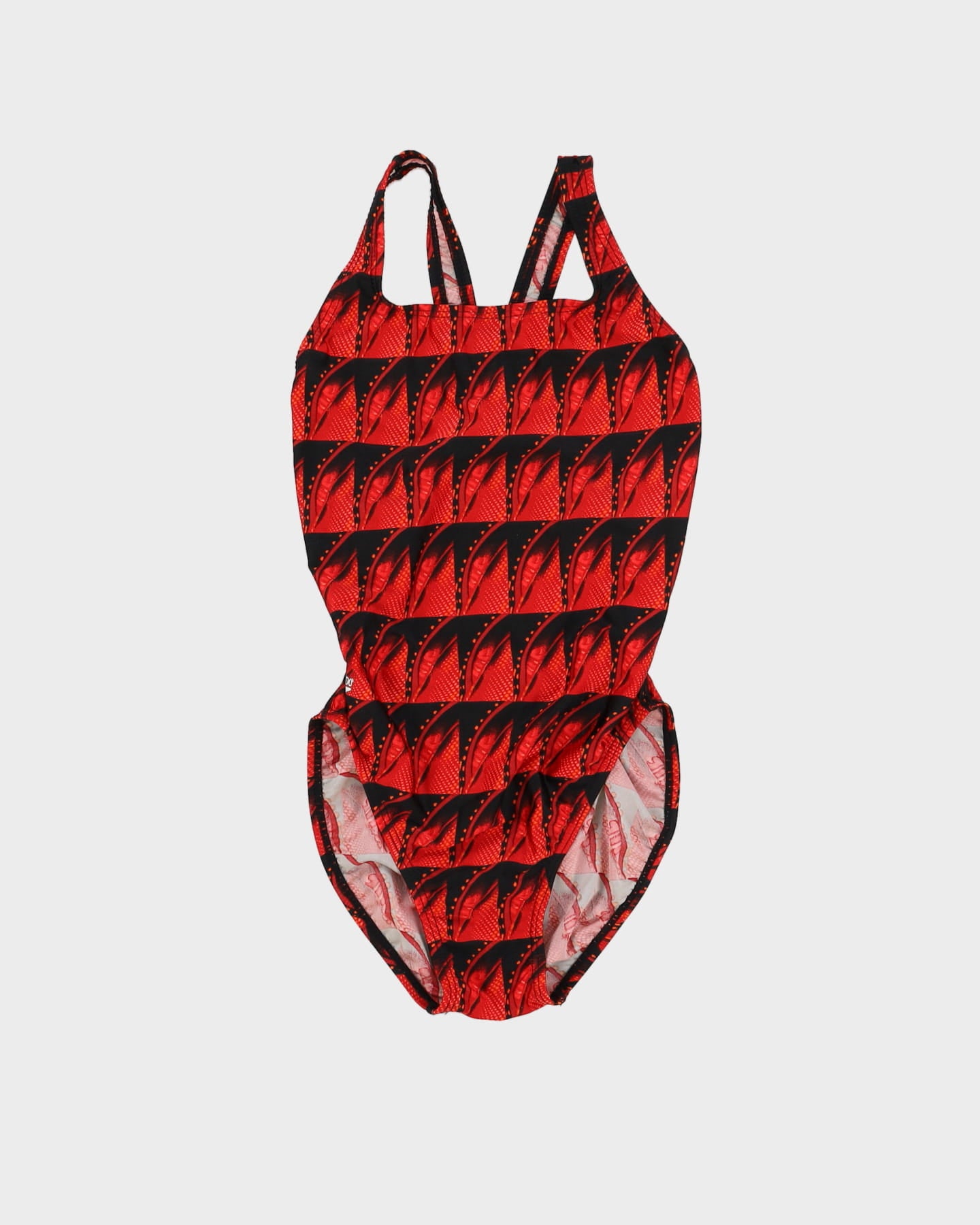 Speedo Red And Black Patterned Swimsuit - S – Rokit