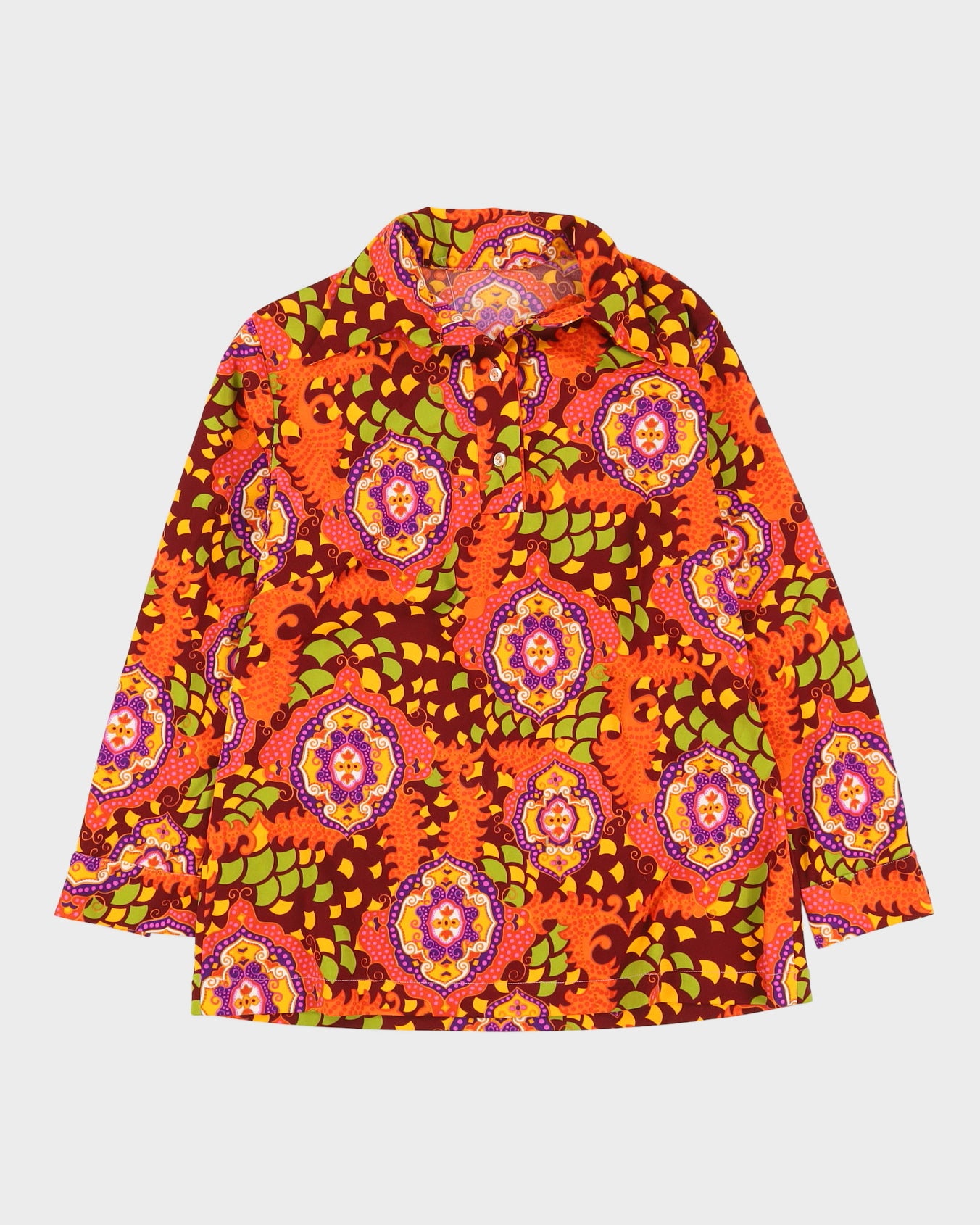 Vintage 1970s Orange Patterned Top - M – Rokit